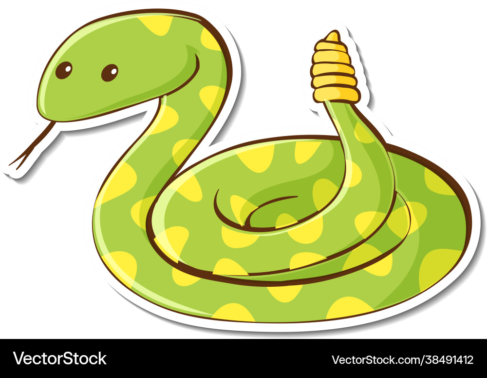 Cute Green Rattle Snake Sticker Royalty Free Vector Image
