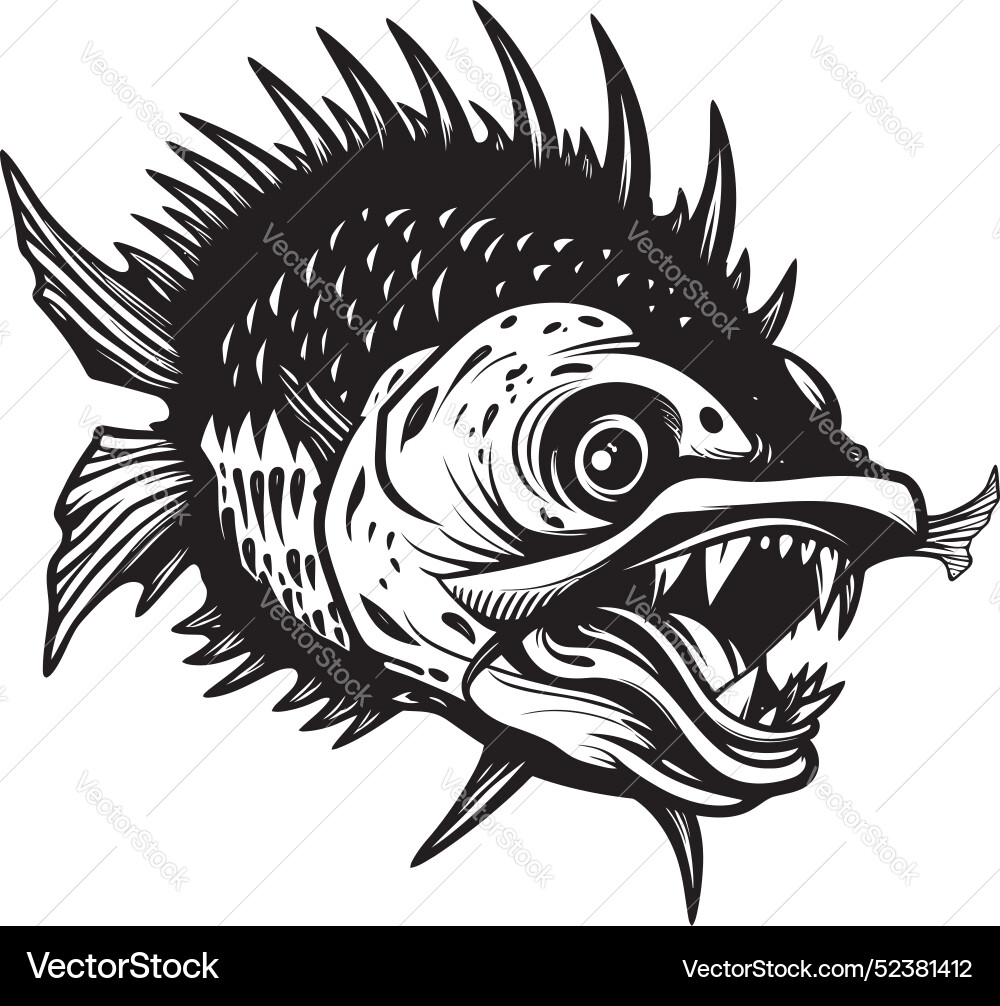 Diabolical depths evil angular fish emblem Vector Image