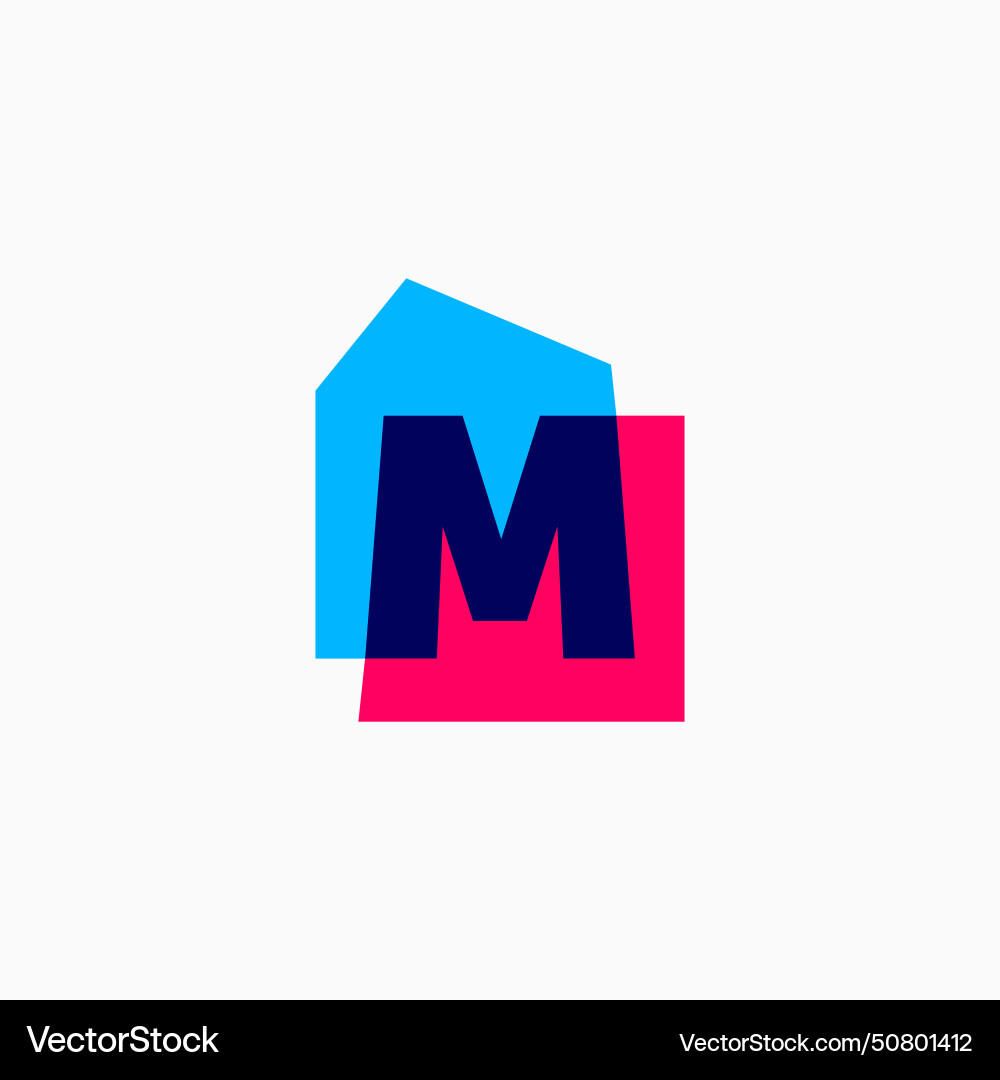 M letter house overlapping color monogram home Vector Image