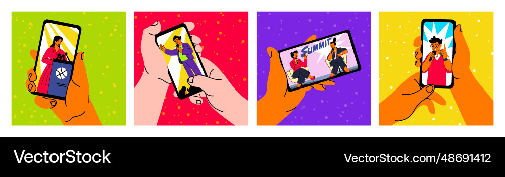 Phone in hand people holding mobile device Vector Image