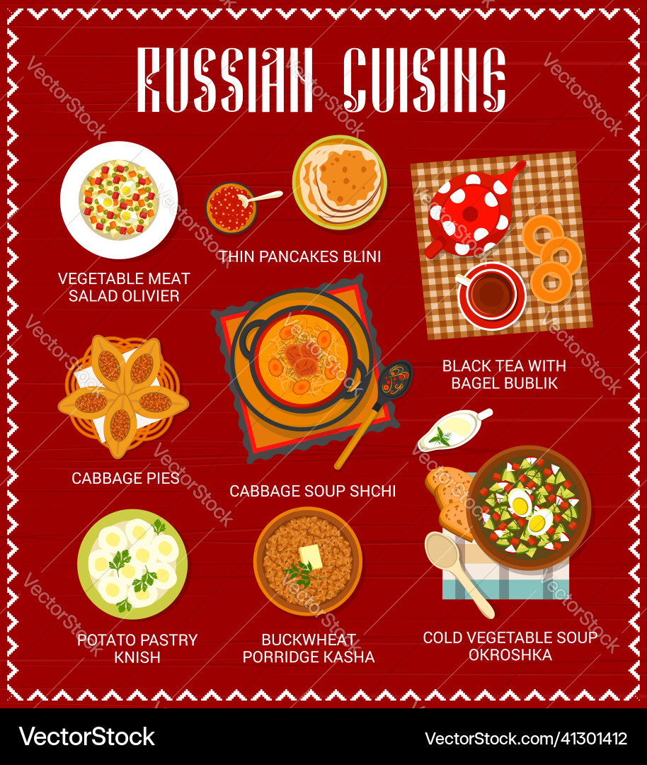 Russian Cuisine: Traditional Dishes Royalty Free Vector