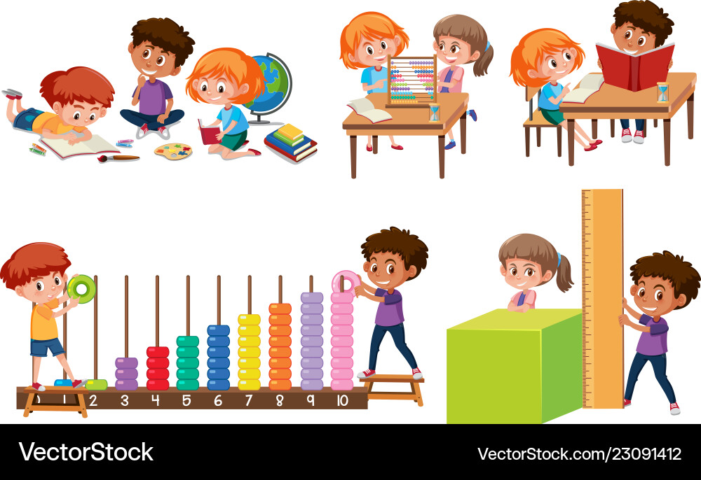 Set of children learning math Royalty Free Vector Image