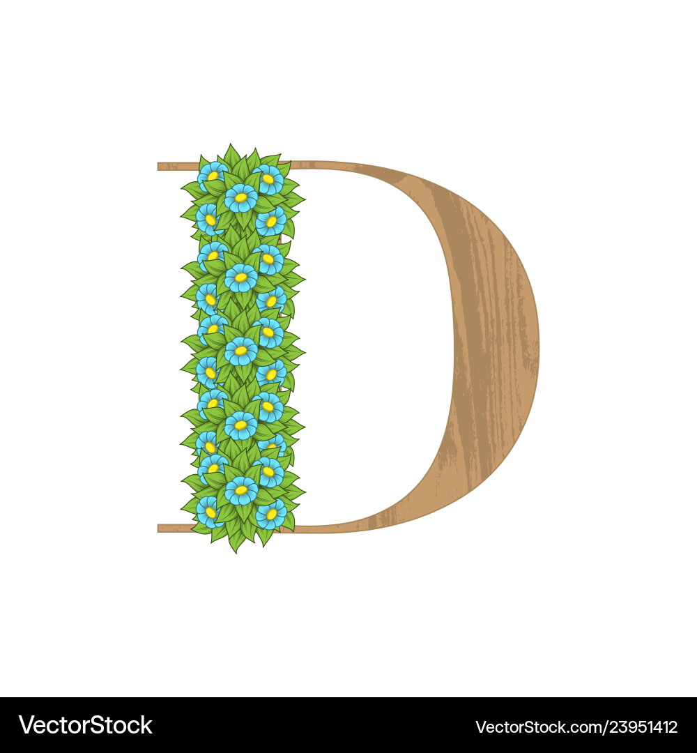 Wooden leaves letter d Royalty Free Vector Image