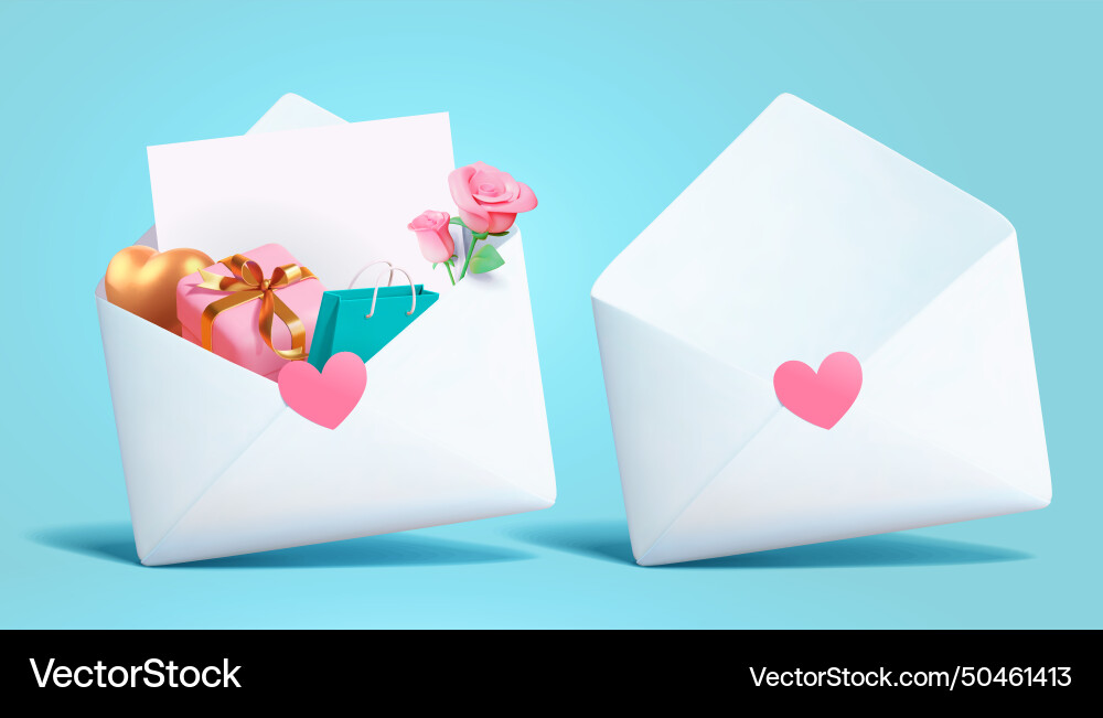 3d love letter envelopes Royalty Free Vector Image
