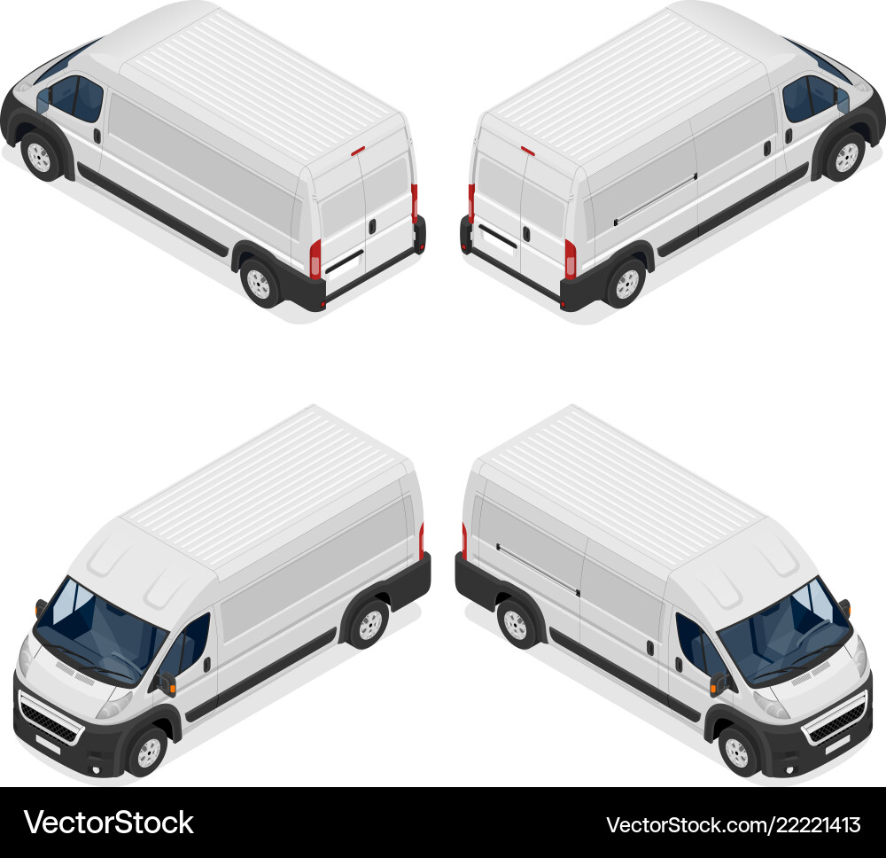 Commercial white van icons set isolated Royalty Free Vector