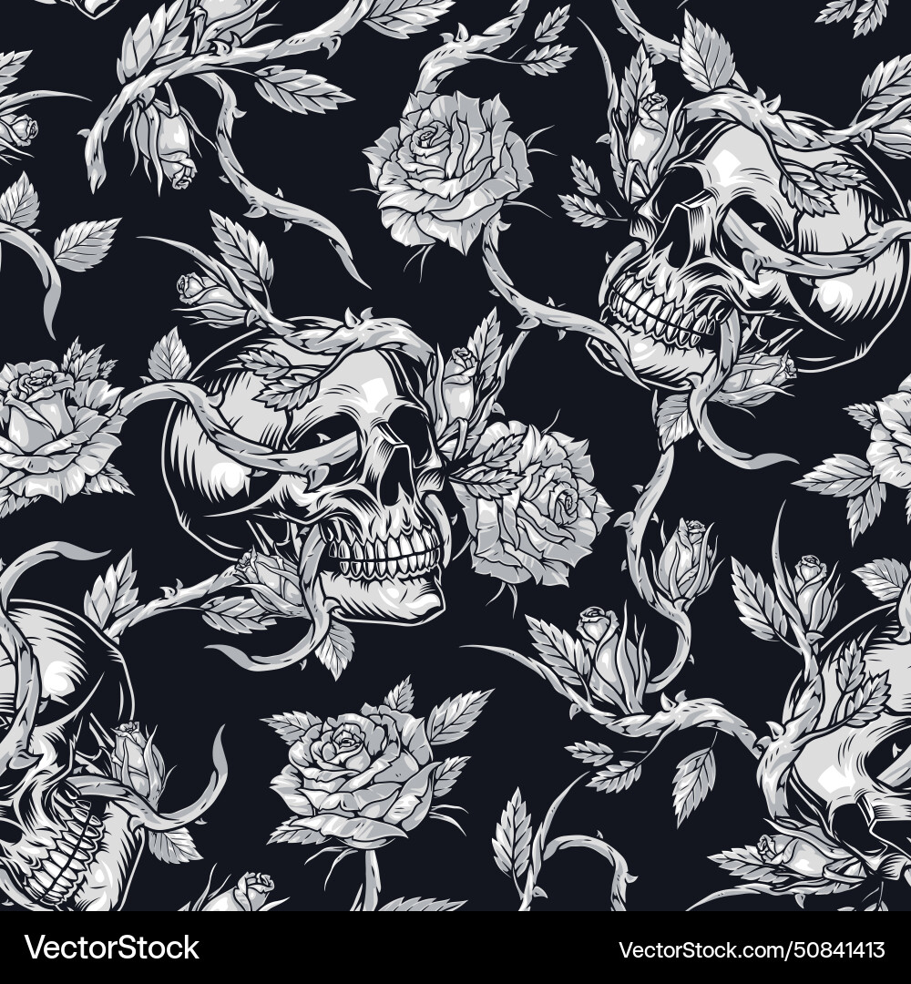 Horror flowers monochrome seamless pattern Vector Image