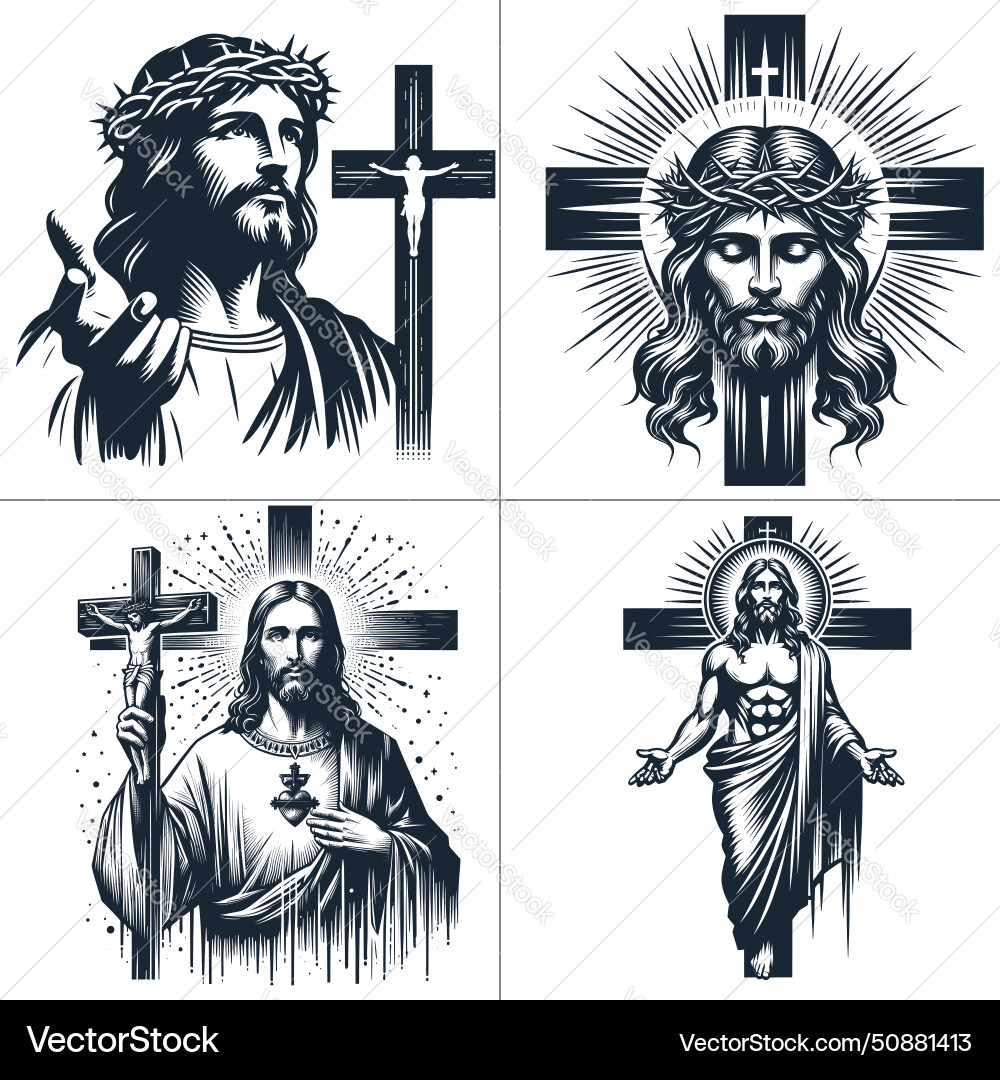 Jesus christ cross praying Royalty Free Vector Image