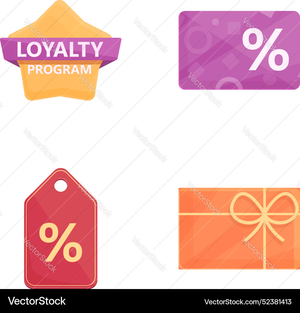 Loyalty program icons set cartoon Royalty Free Vector Image
