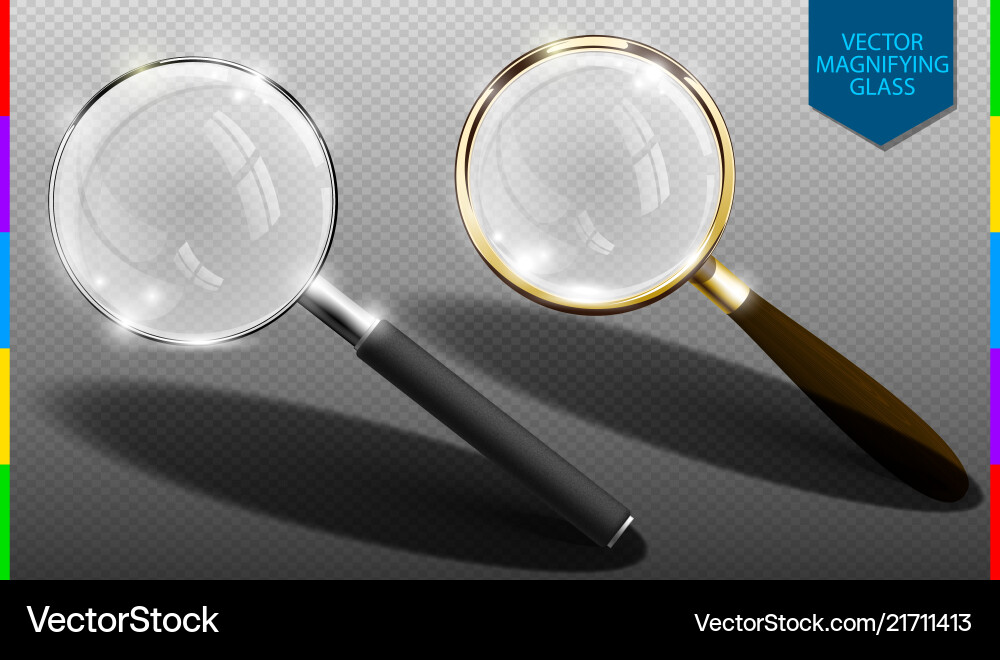 Realistic magnifying glass set Royalty Free Vector Image