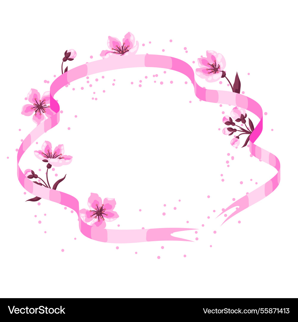 Ribbon with spring flowers apple sakura Royalty Free Vector