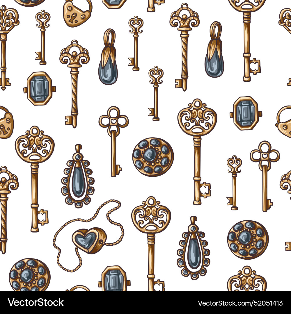 Seamless pattern with jewelry and keys Royalty Free Vector