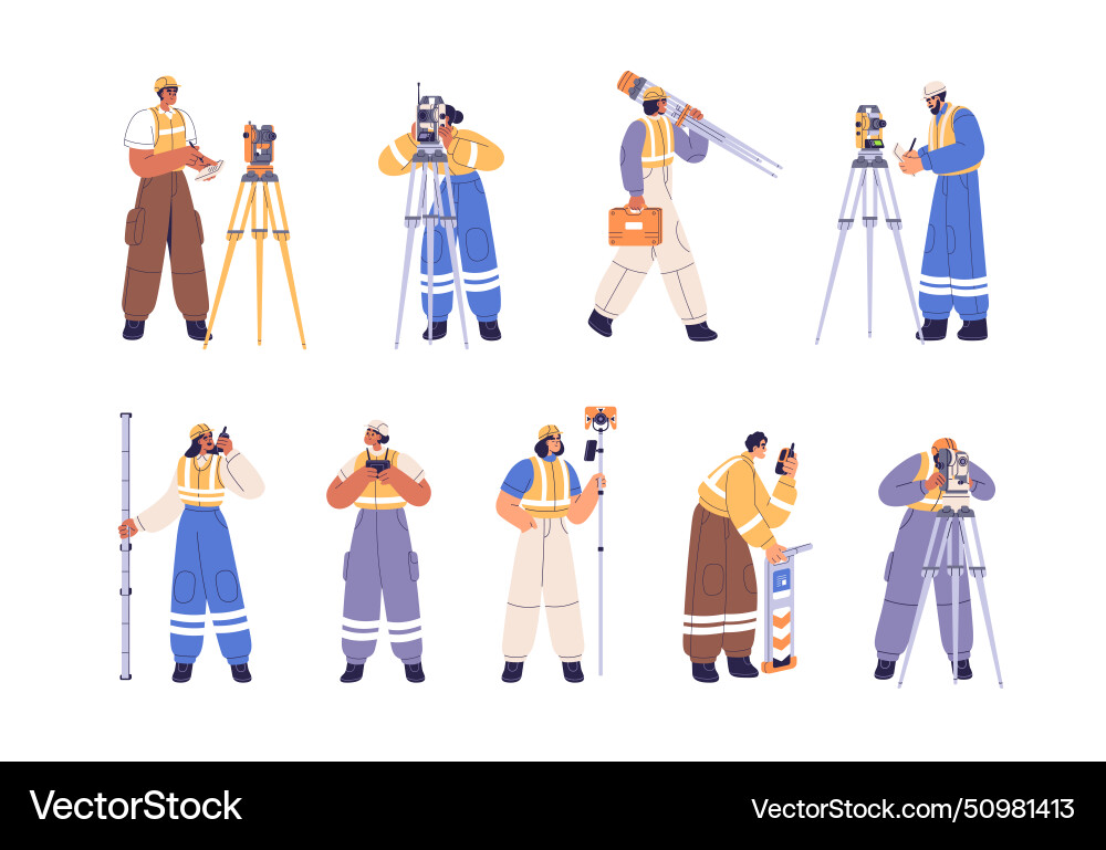 Surveyor engineers with geodetic surveying Vector Image