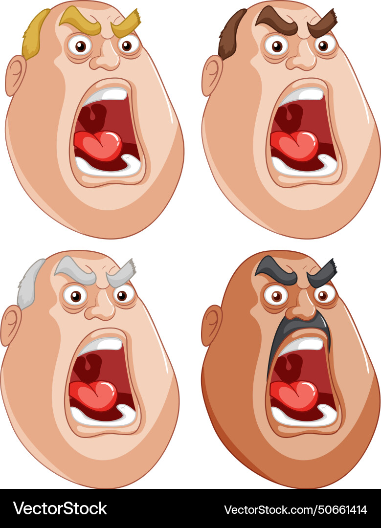 Four cartoon faces with various angry expressions Vector Image