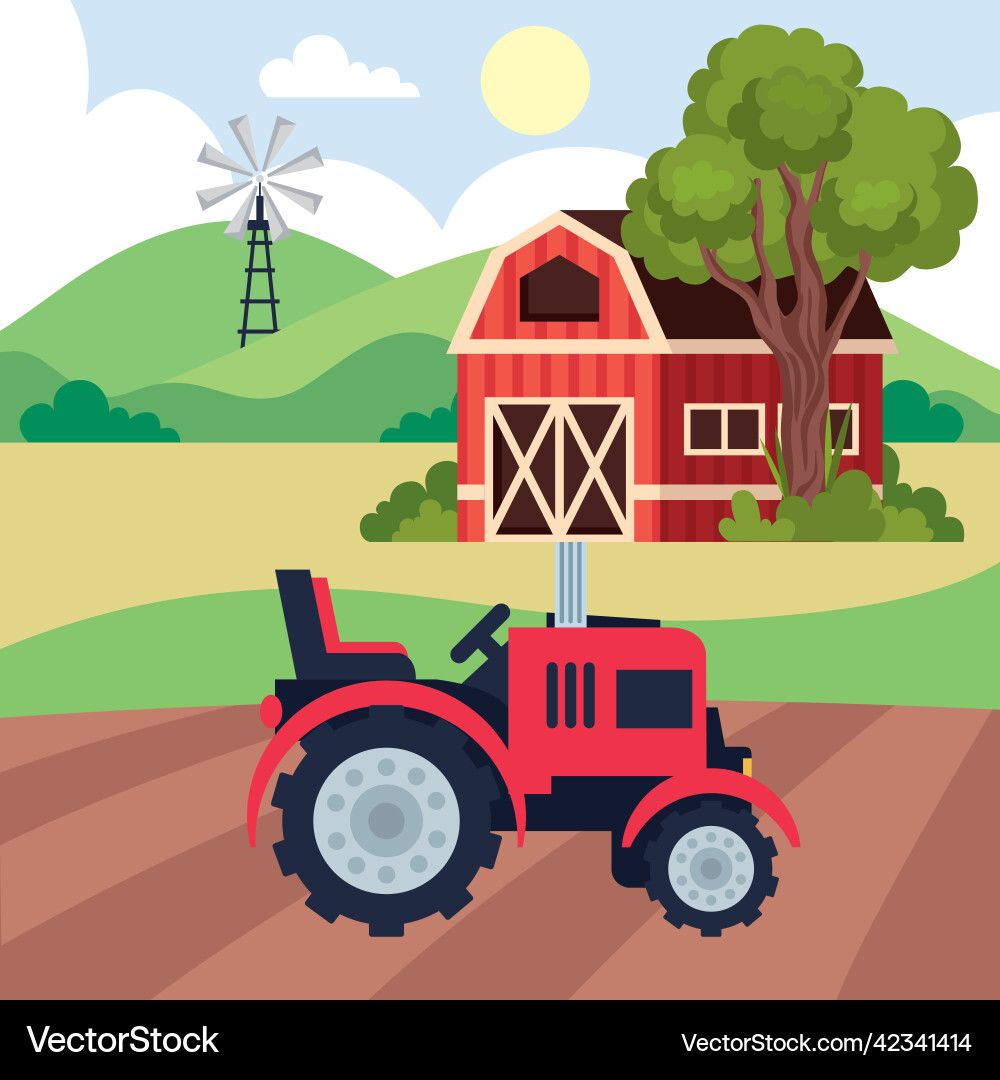 Tractor and stable Royalty Free Vector Image - VectorStock