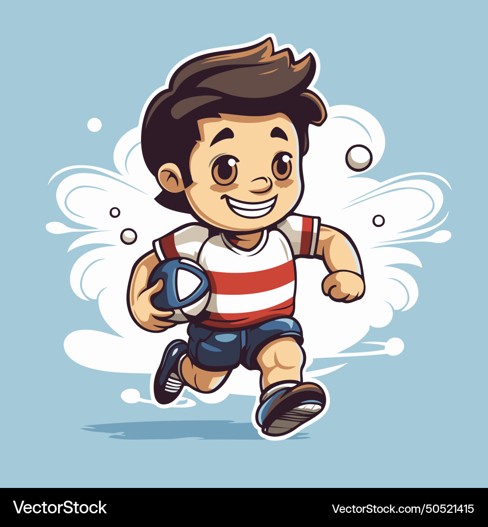 Cartoon boy playing rugby Royalty Free Vector Image