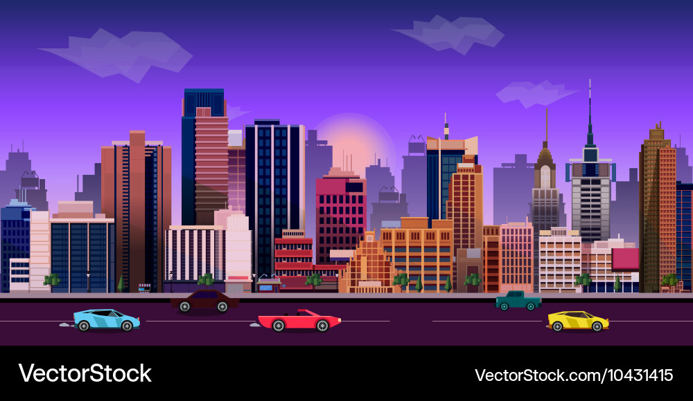 2d City Scape ArtStation 2D Cityscape At Nighttime