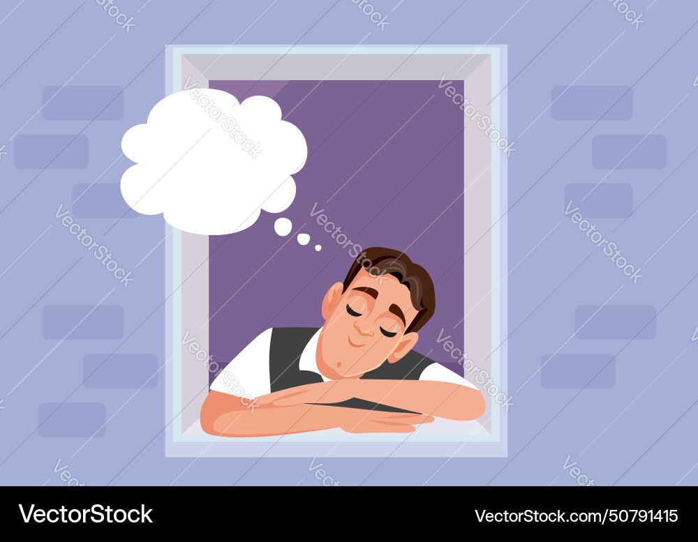 Happy man sitting by the window daydreaming Vector Image