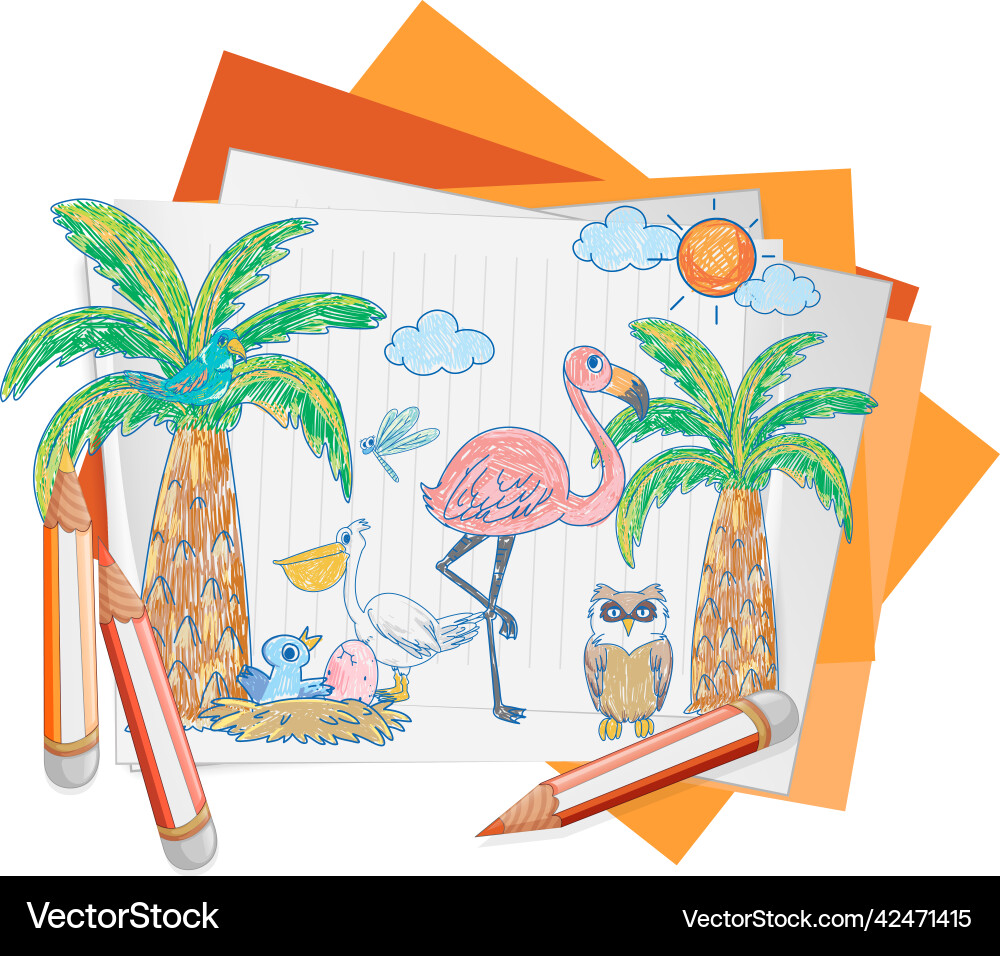 Kids sketch colored in hand drawn style Royalty Free Vector