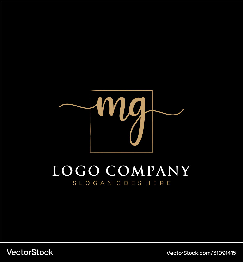 Mg initial handwriting logo with rectangle Vector Image