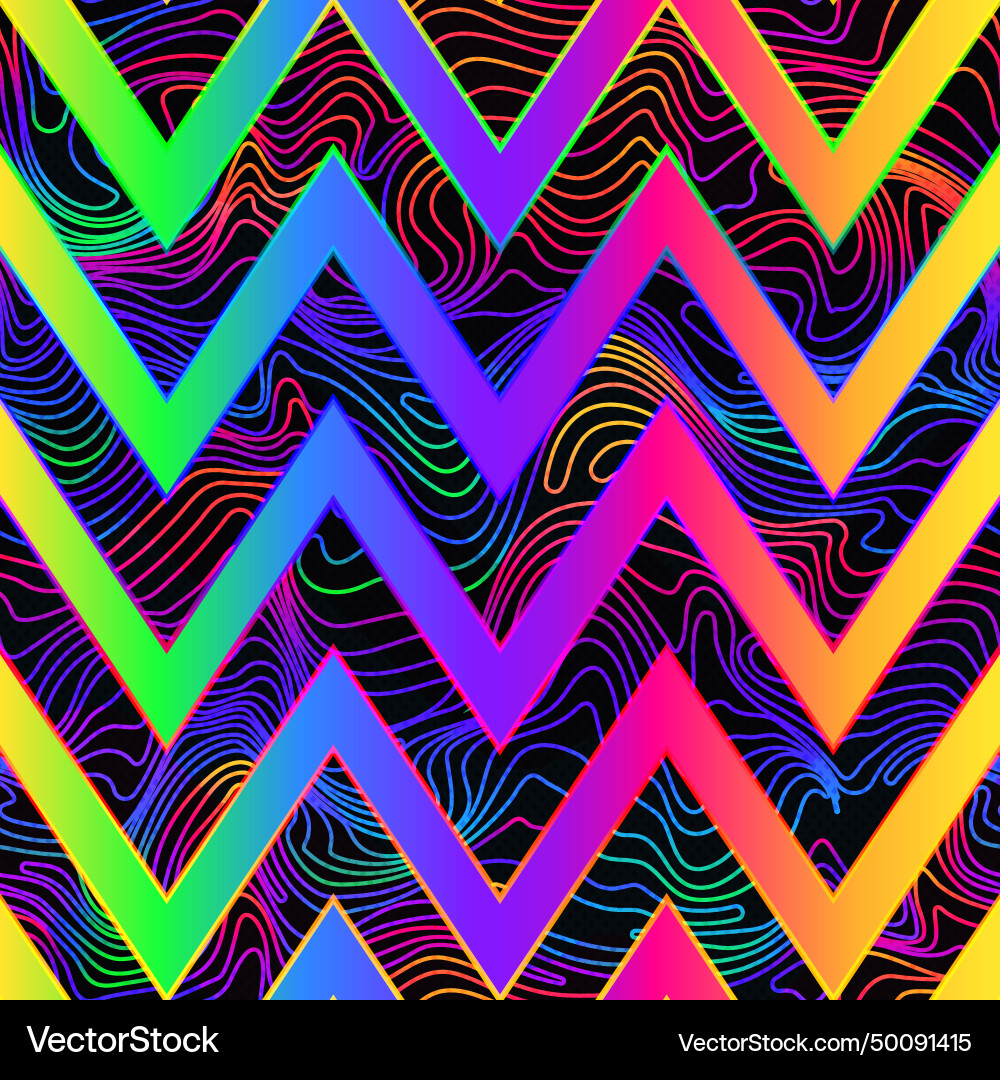 Rainbow neon zigzag seamless pattern Royalty Free Vector