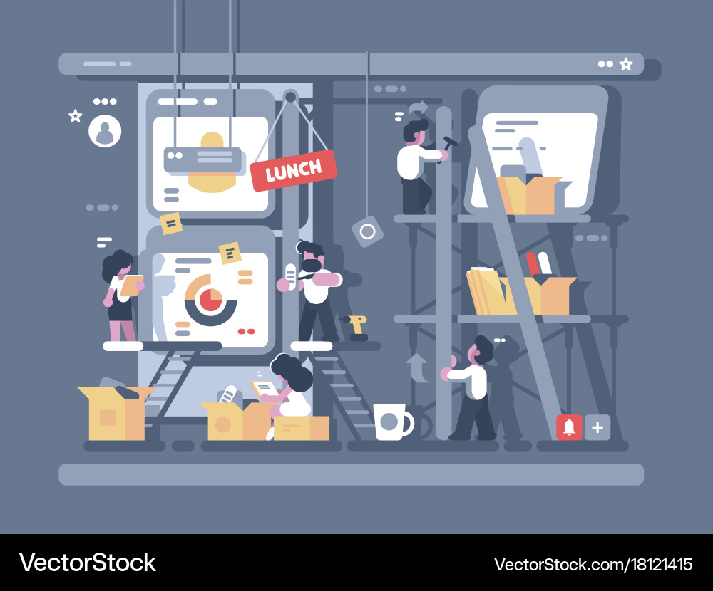 Team work on design and programming Royalty Free Vector