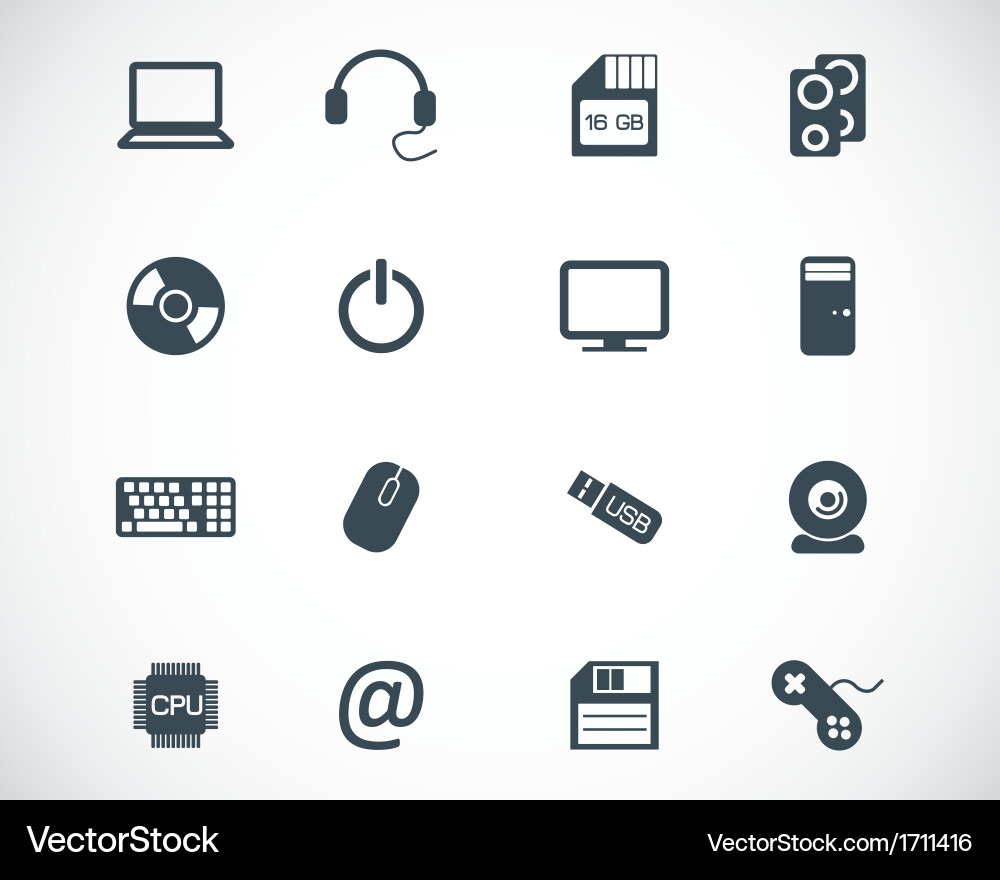Black Computer Icon Set Royalty Free Vector Image
