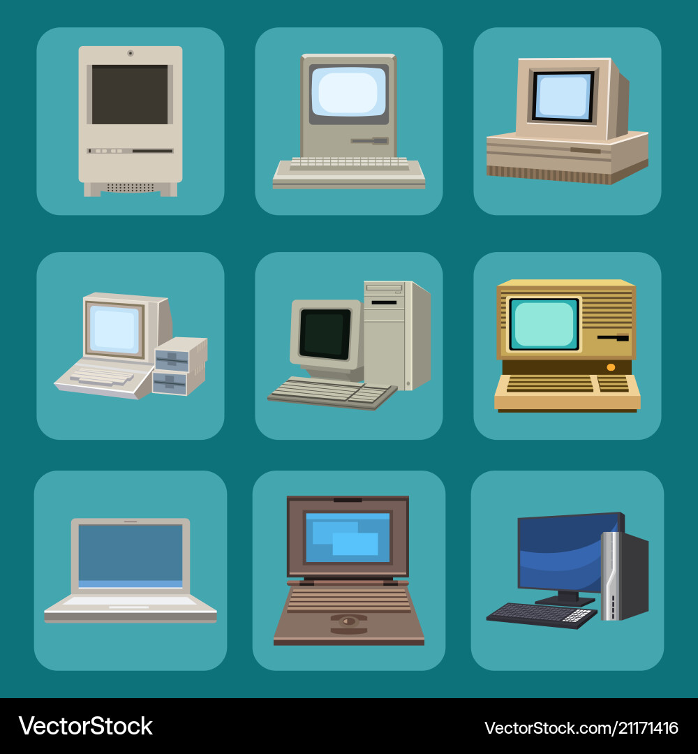 Computer technology evolution display Royalty Free Vector