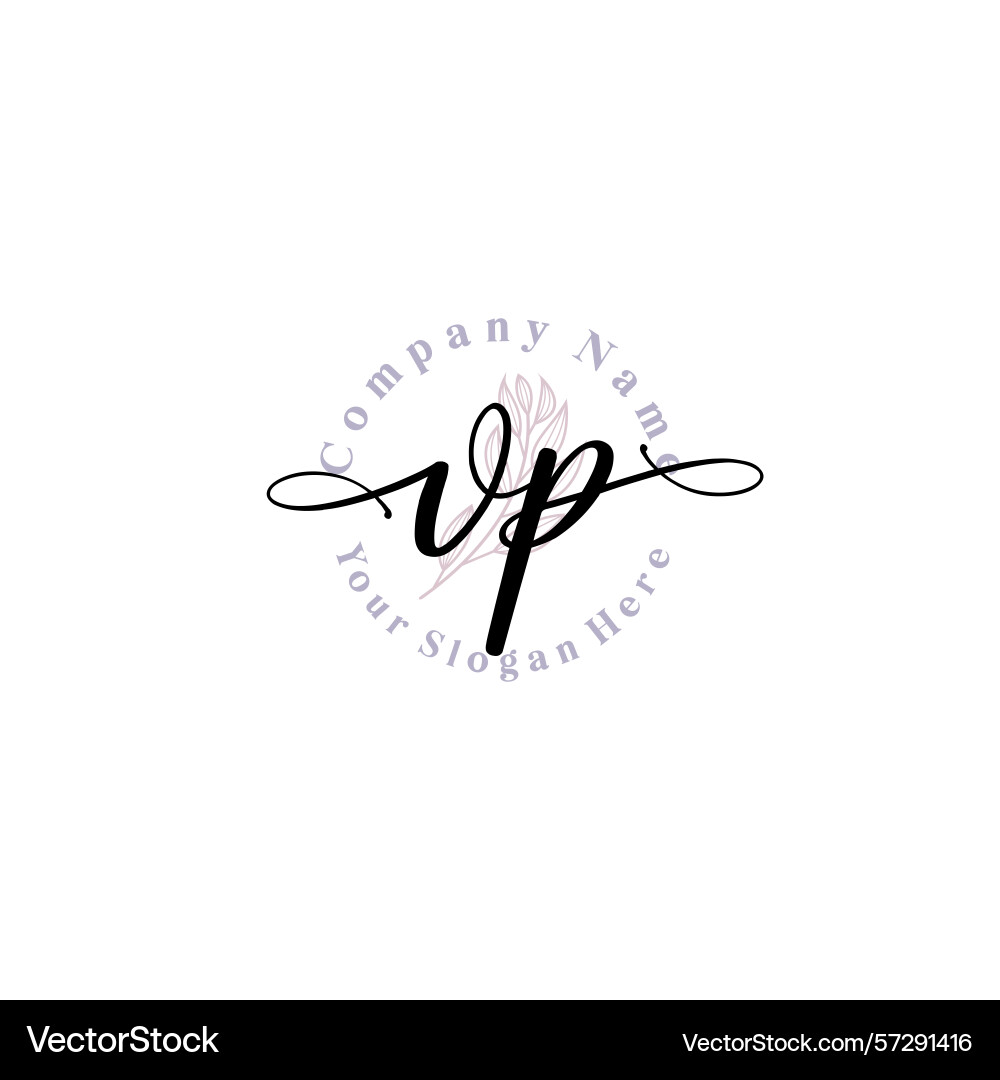 Floral monogram logos with vp initials Royalty Free Vector