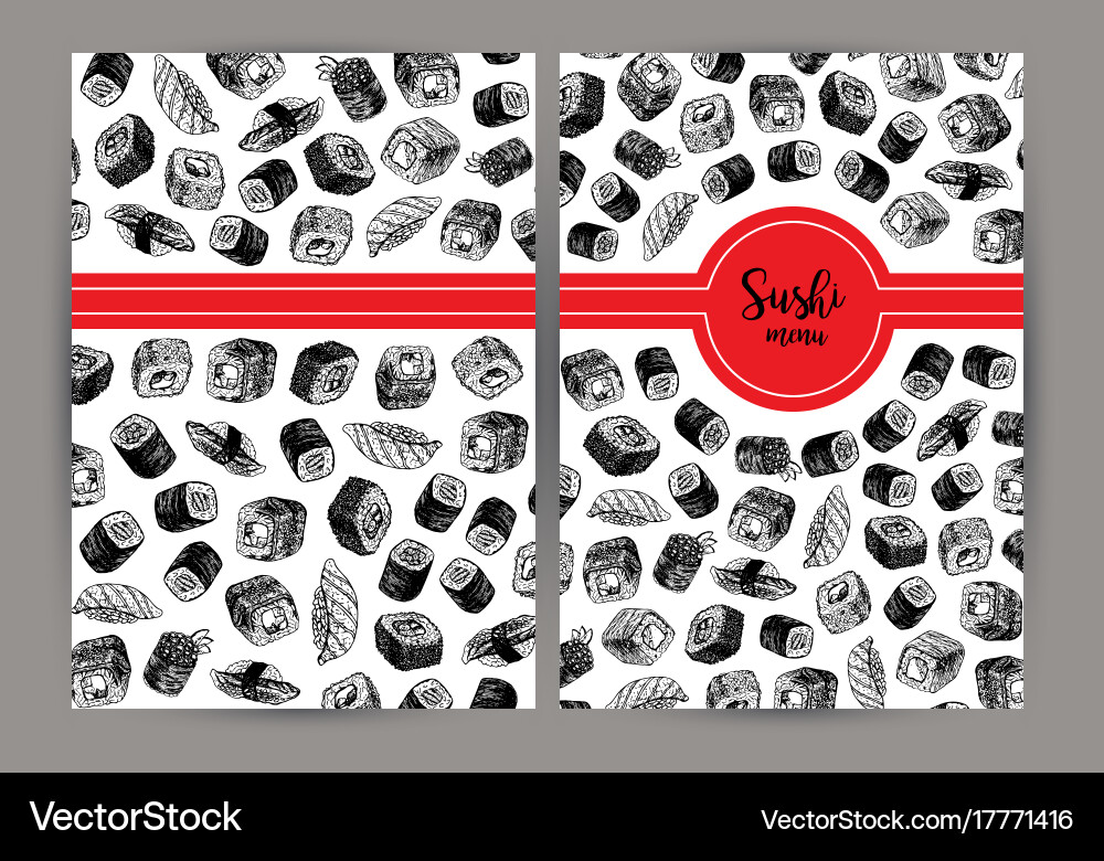 Hand drawn cover with sushi background Royalty Free Vector