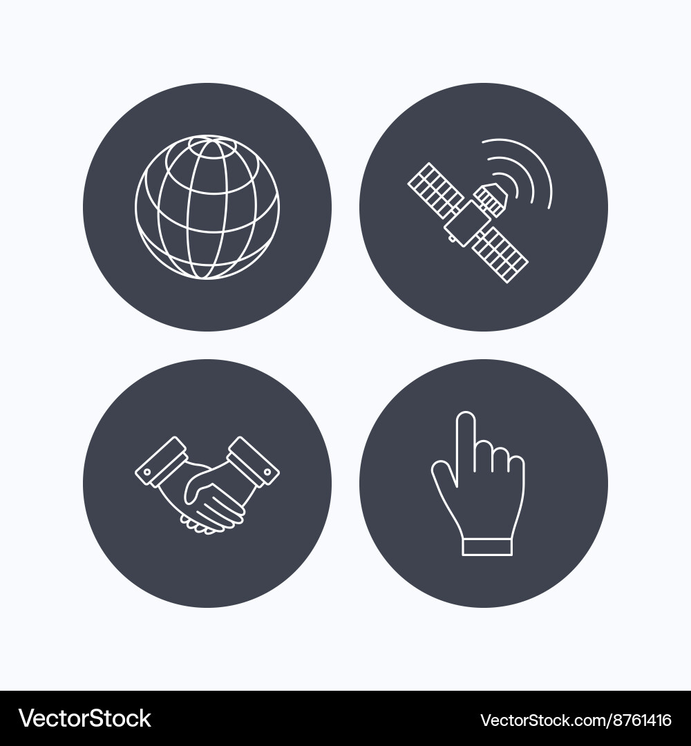 Handshake globe and gps satellite icons Royalty Free Vector