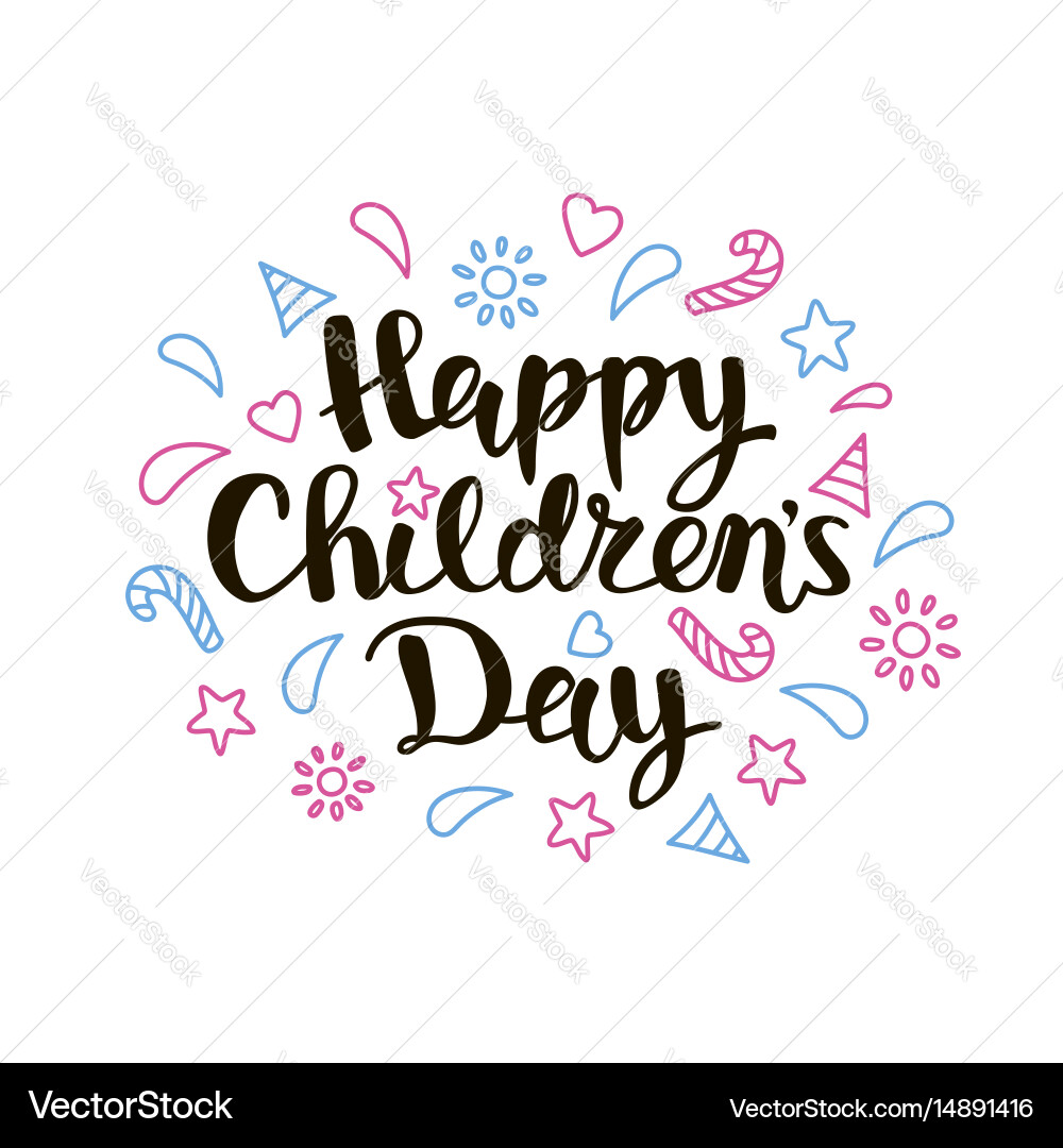 Happy children day lettering Royalty Free Vector Image