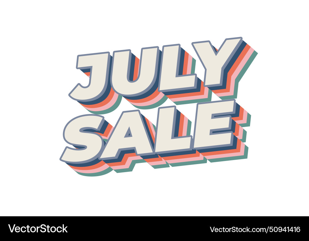 July sale text effect in 3 dimension style Vector Image