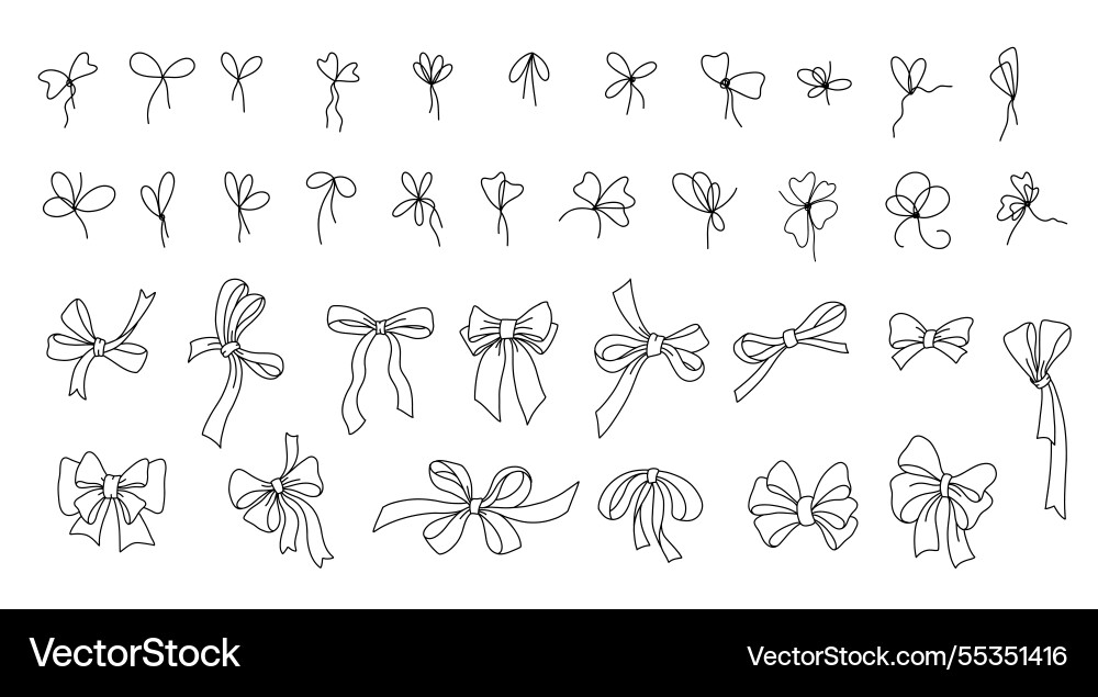 Line ribbon gift bow outline present minimal Vector Image