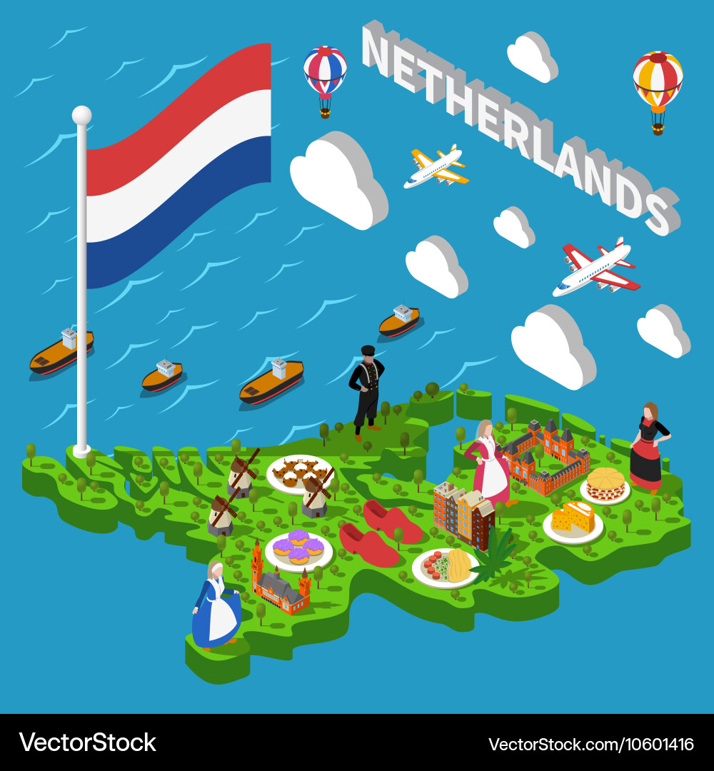 Netherlands tourist map Royalty Free Vector Image