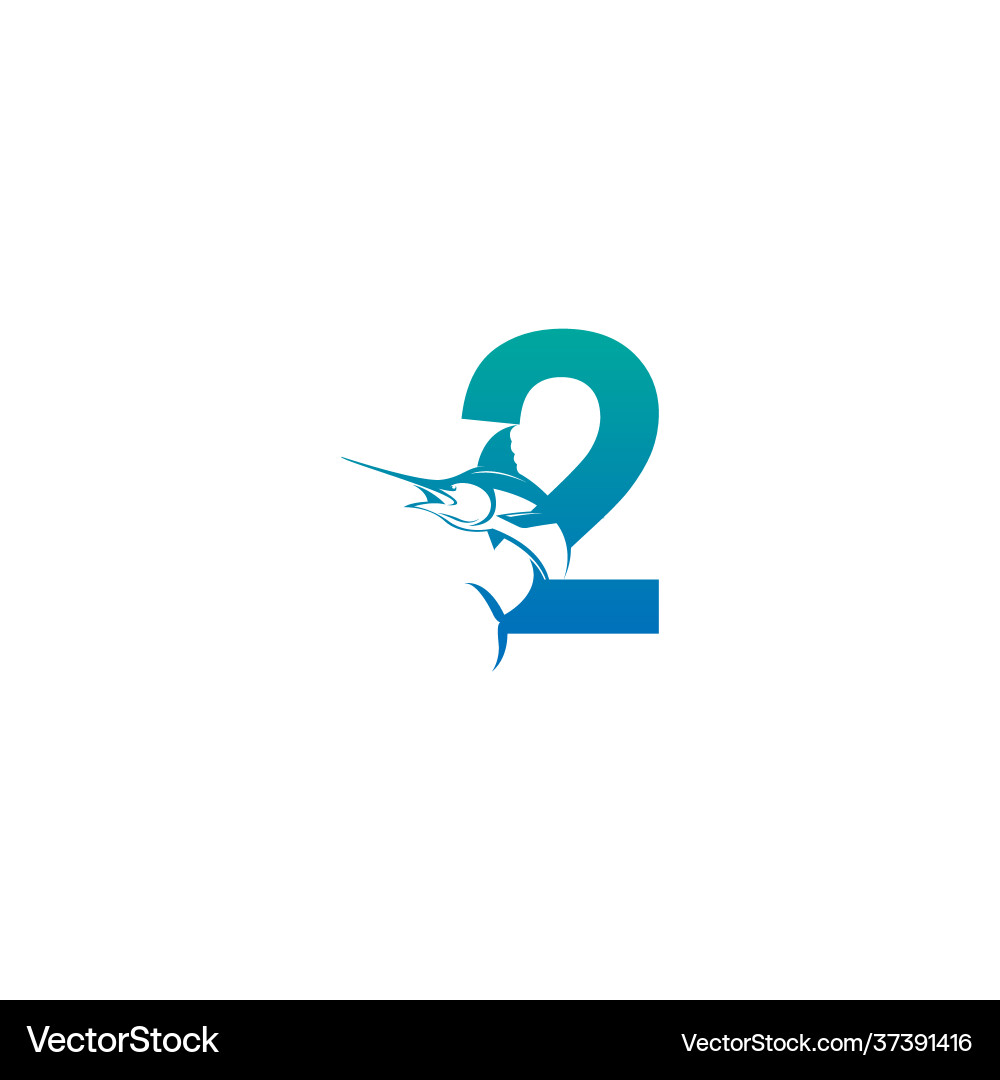 Number 2 logo icon with fish design symbol Vector Image