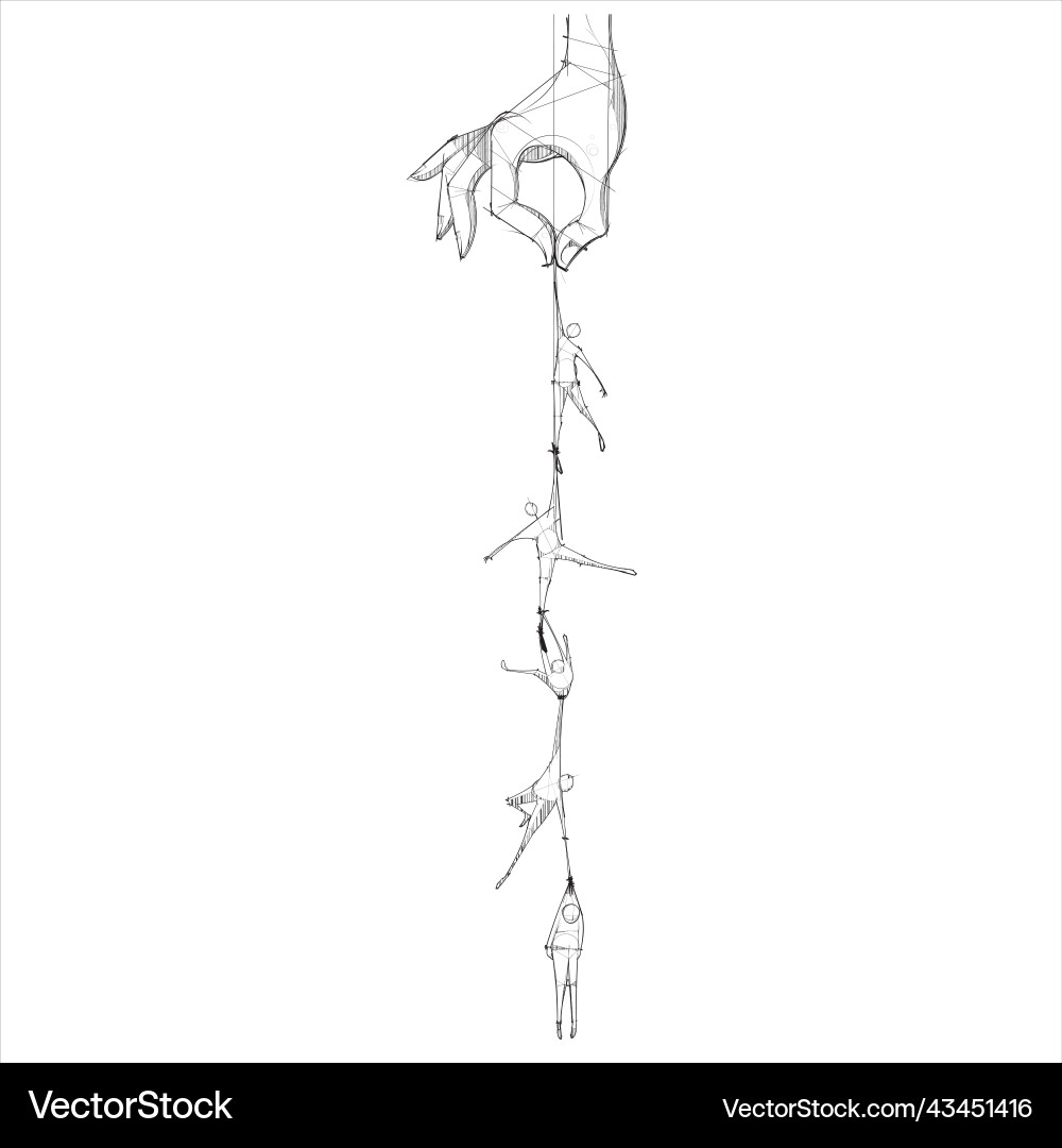 String of people hanging from a hand Royalty Free Vector