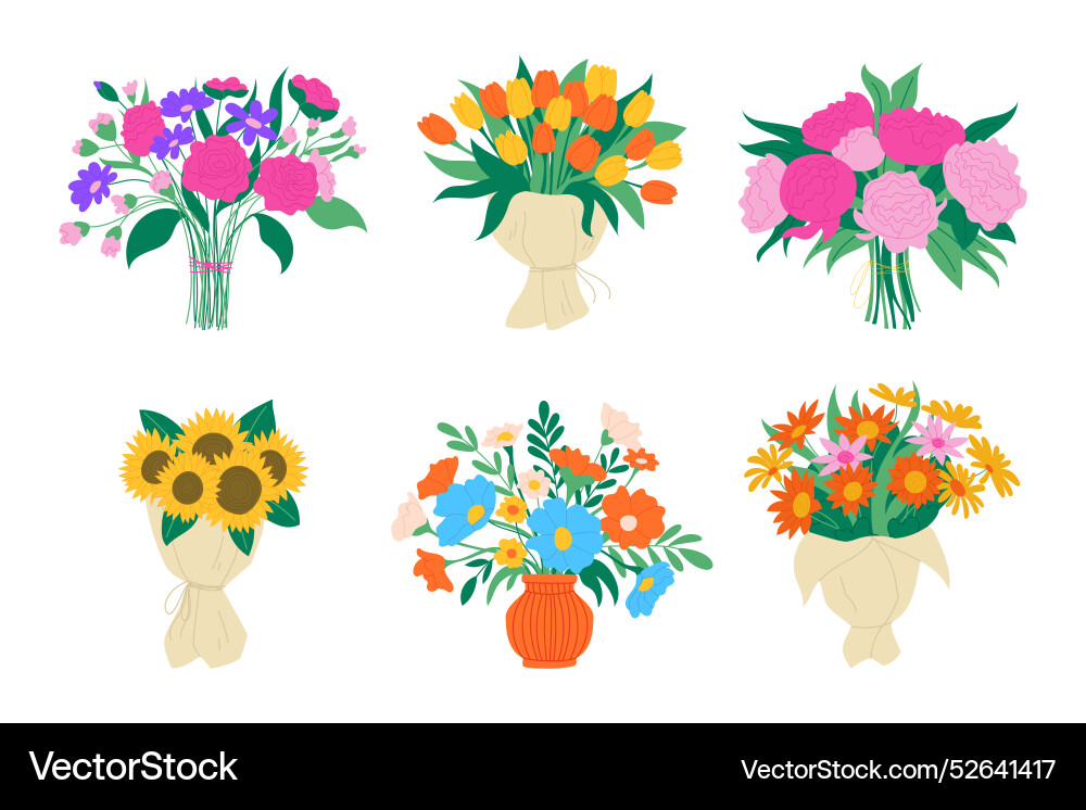 Bouquet flower cartoon flat isolated design Vector Image