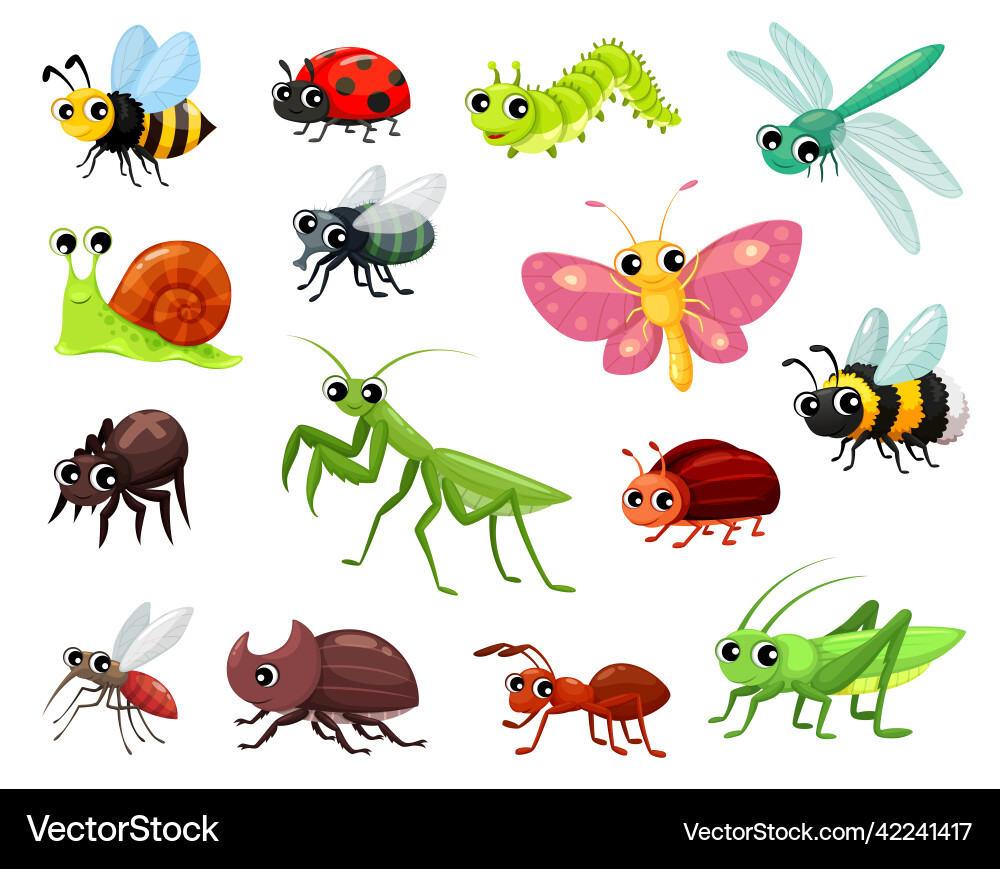 Cartoon insects funny kid characters bug beetle Vector Image