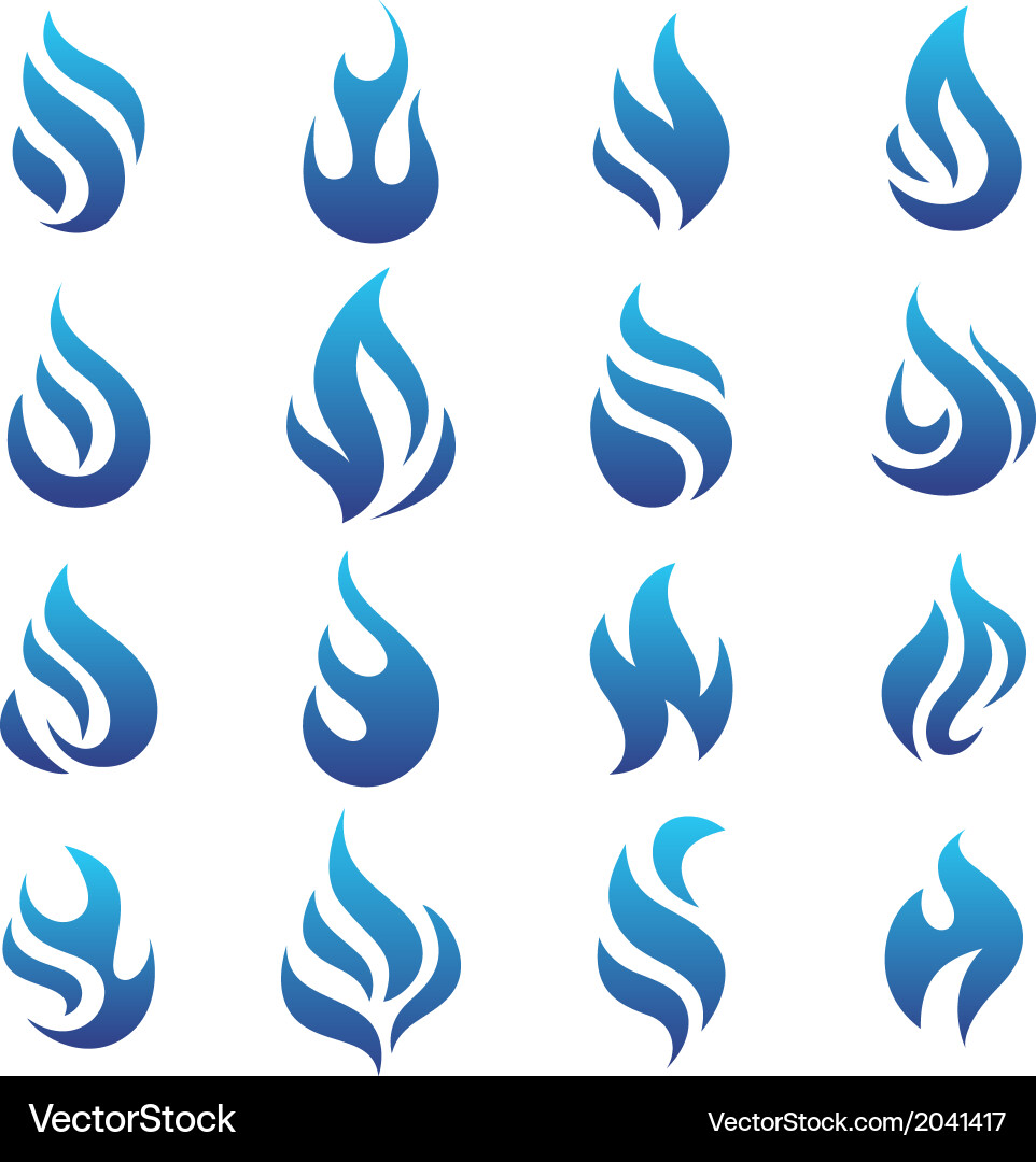 Fire flames blue set icons Royalty Free Vector Image