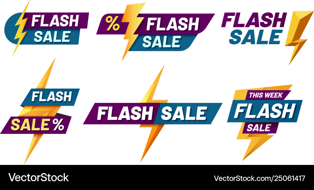 Flash sale badges lightning bolt offer flashes Vector Image