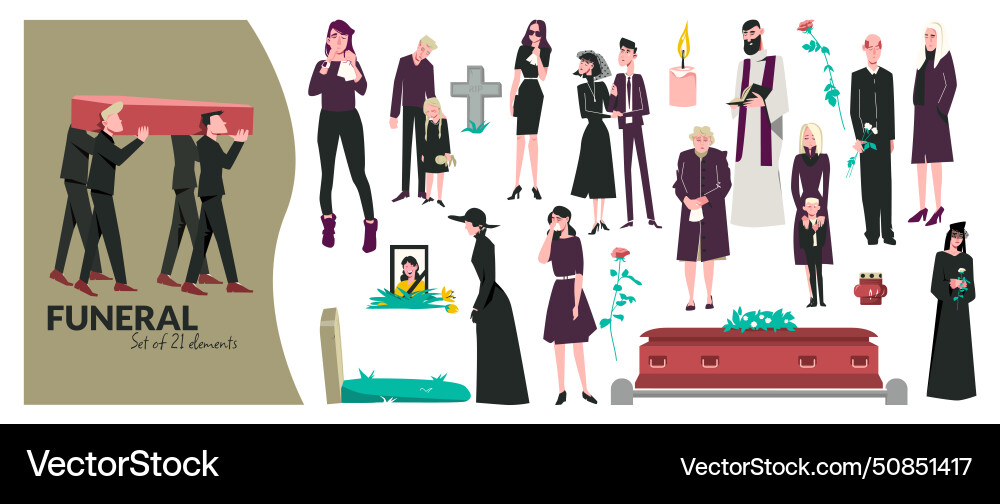 Funeral death flat icon set Royalty Free Vector Image