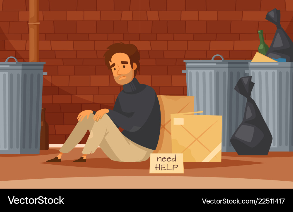 Homeless people cartoon composition Royalty Free Vector