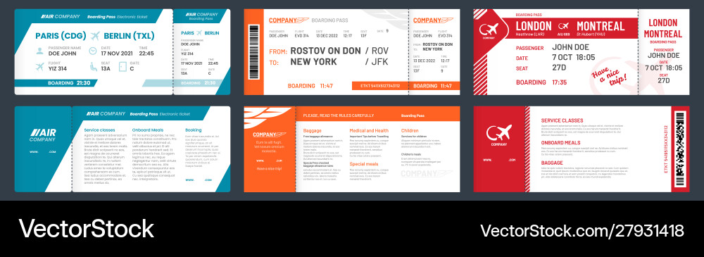 Airplane Ticket Template - Travel Cards Royalty Free Vector