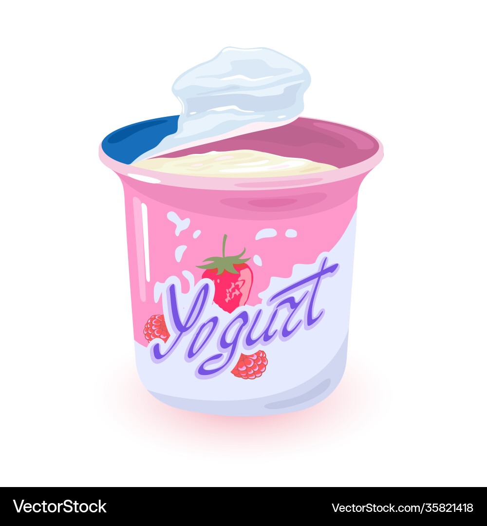 Cartoon open container with fruit yogurt Vector Image