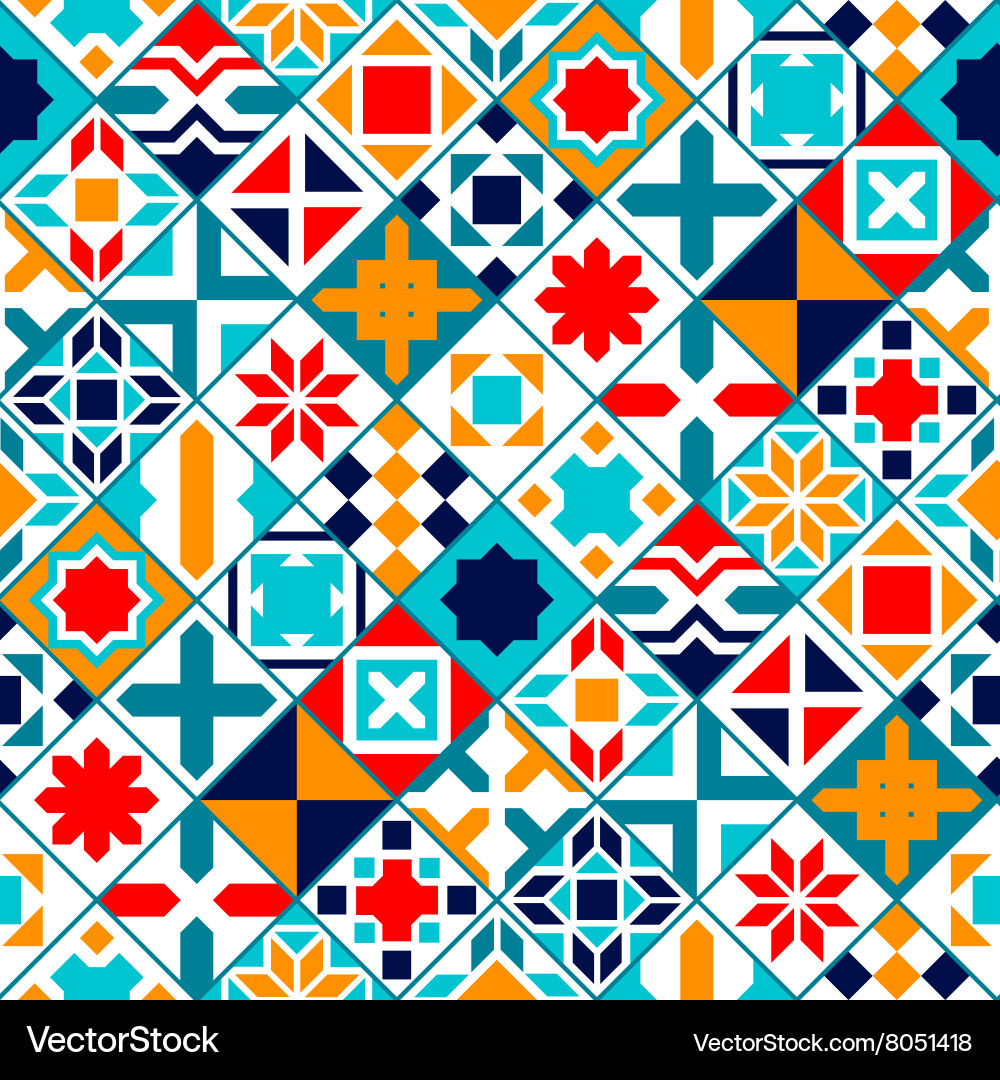 Colorful diagonal geometric tiles seamless pattern