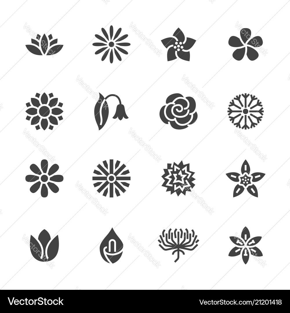 Flowers flat glyph icons beautiful garden plants Vector Image