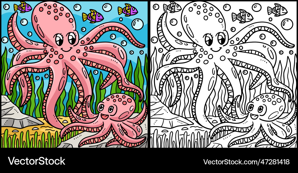 Mother octopus and baby Royalty Free Vector Image