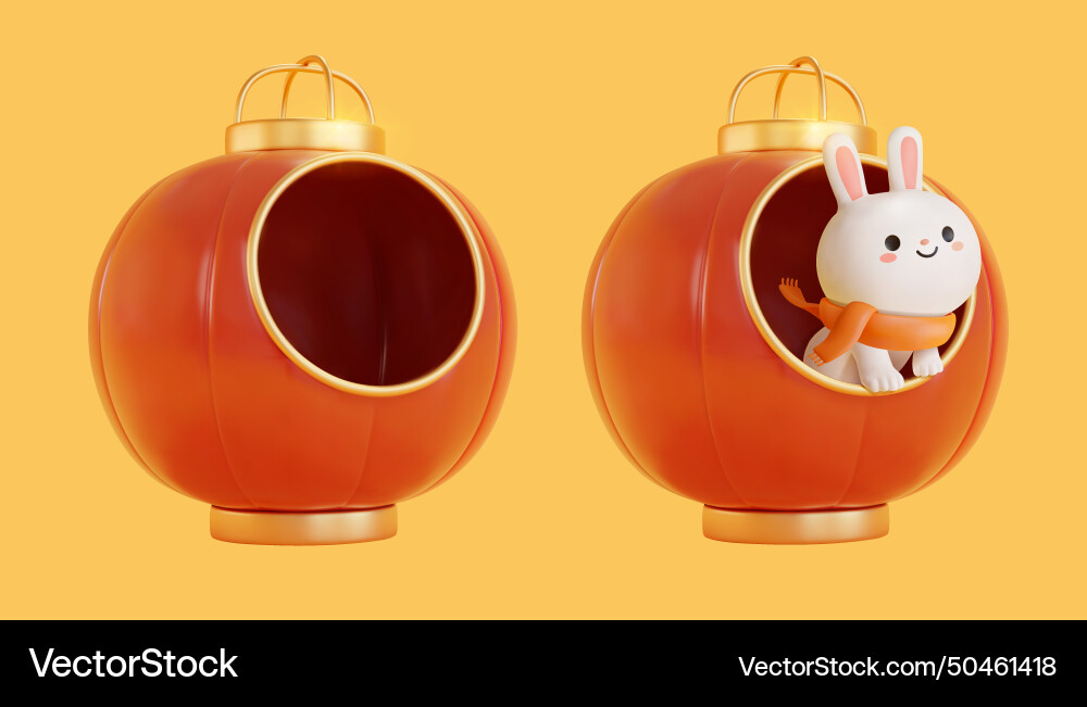 Round red lanterns with cute rabbit Royalty Free Vector