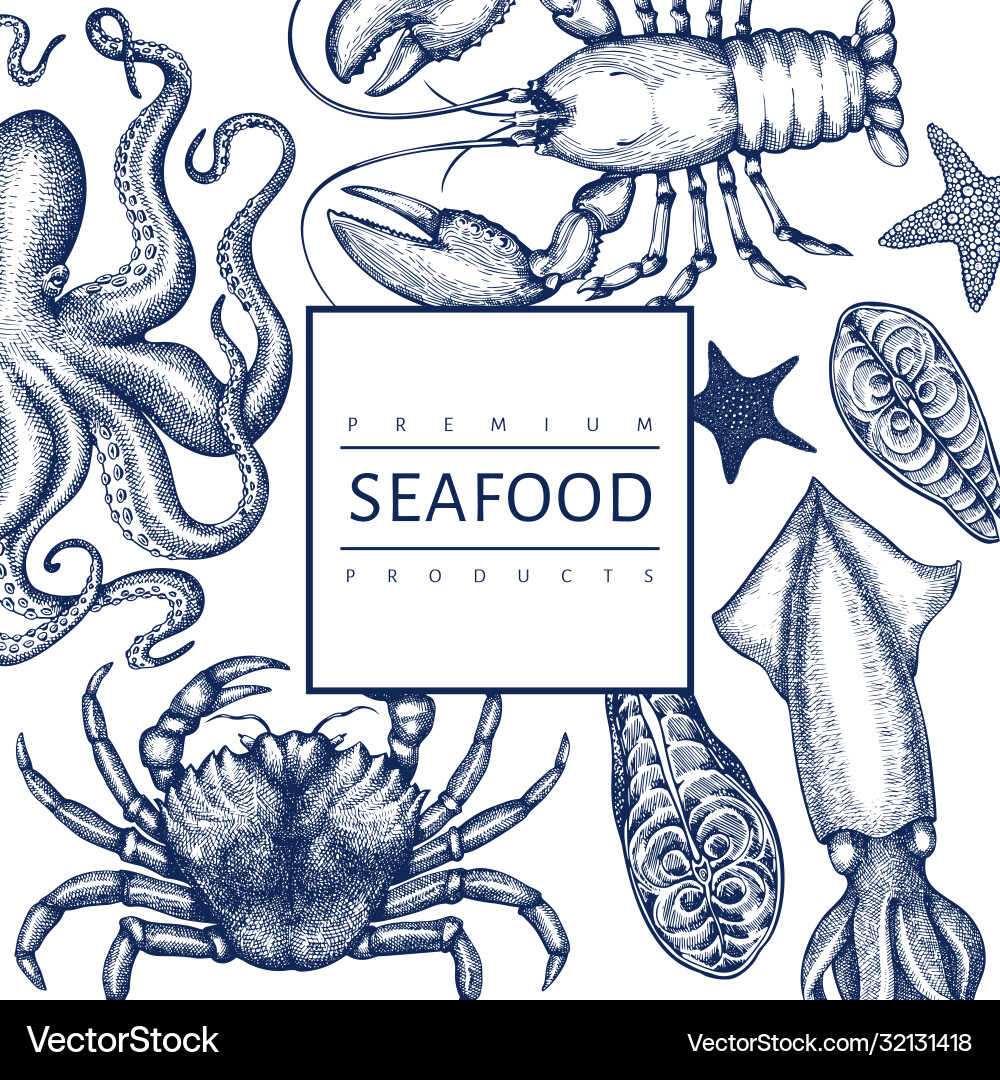 Seafood design template hand drawn Royalty Free Vector Image