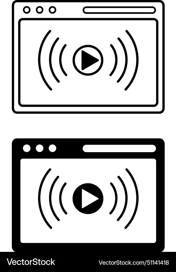 Streaming icons black and white live broadcast Vector Image